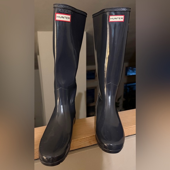 Hunter | Shoes | Hunter Charcoal Refined Tall Gloss Waterproof Rain ...